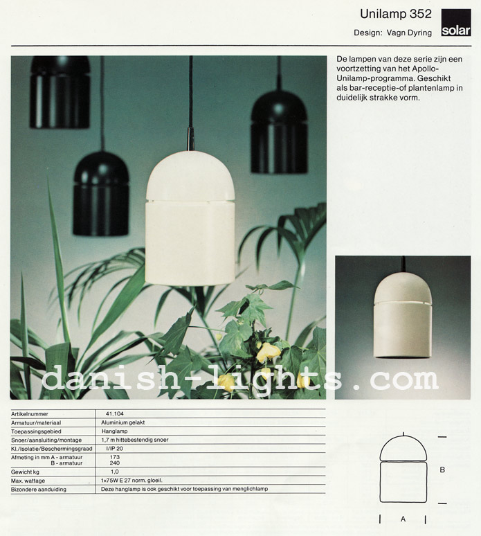 Vagn Dyring for Solar (Nordisk Solar Compagni): Unilamp 352 pendant ...